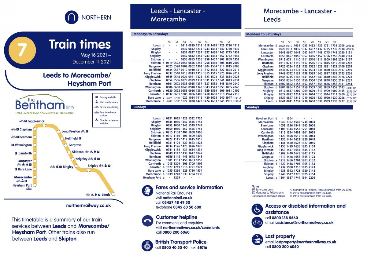 21-05-New Bentham Line Timetable from 16th May 2021 - The Bentham Line